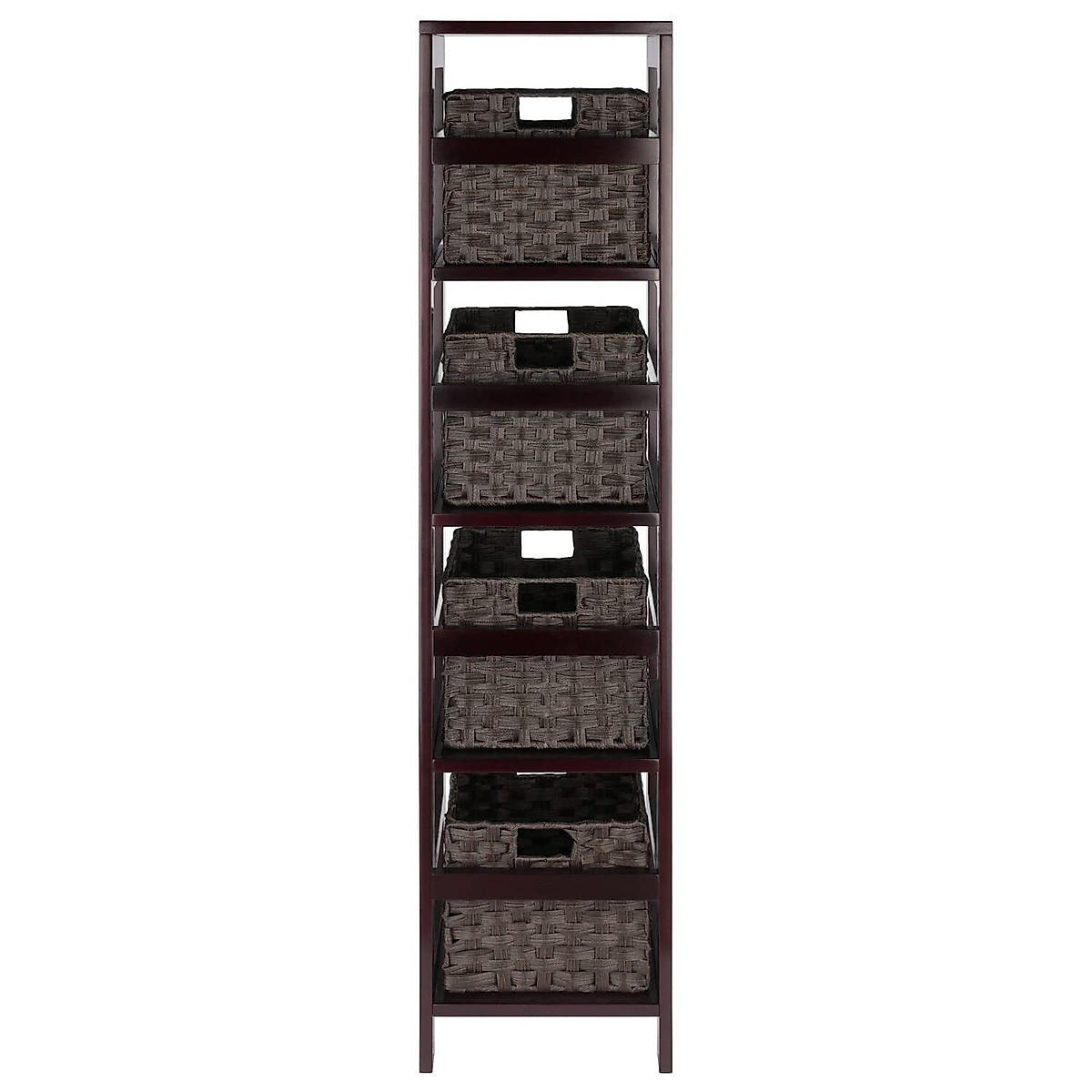 Winsome Wood Leo 5-Pc Storage Shelf with 4 Foldable Woven Baskets - Espresso and Chocolate