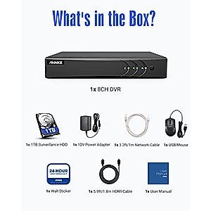 ANNKE 3K Lite 8CH 5-in-1 Security DVR Recorder with 1TB Hard Drive, H.265+ Hybrid Surveillance DVR, Supports 8CH Analog and 2 IP Cameras for 24/7 Home CCTV, AI Motion Detection (Cameras Not Included)