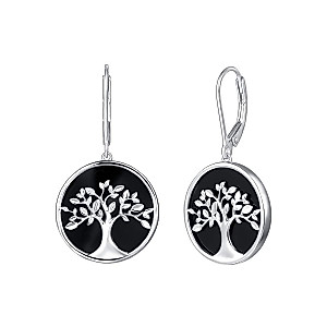 Agvana Sterling Silver Tree of Life Earrings for Women Genuine Black Onyx Family Tree Leverback Dangle Earrings Anniversary Jewelry Birthday Gifts for Women Mom Grandma Wife Her
