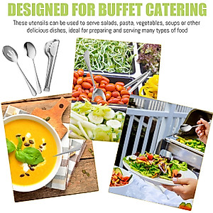 Sabary 36 Pcs Stainless Steel Serving Utensils for Buffet Parties Including 12 Serving Spoons 12 Slotted Spoons 12 Serving Tongs Large Metal Flatware Set for Tanksgiving Catering Banquet(Silver)