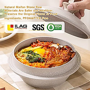 Bobikuke Korean Dutch Oven, Rice Pot, 7.9 in Enameled Cast Iron Pot with Lid, Korean Stone Bowl for Induction Cooktop, White