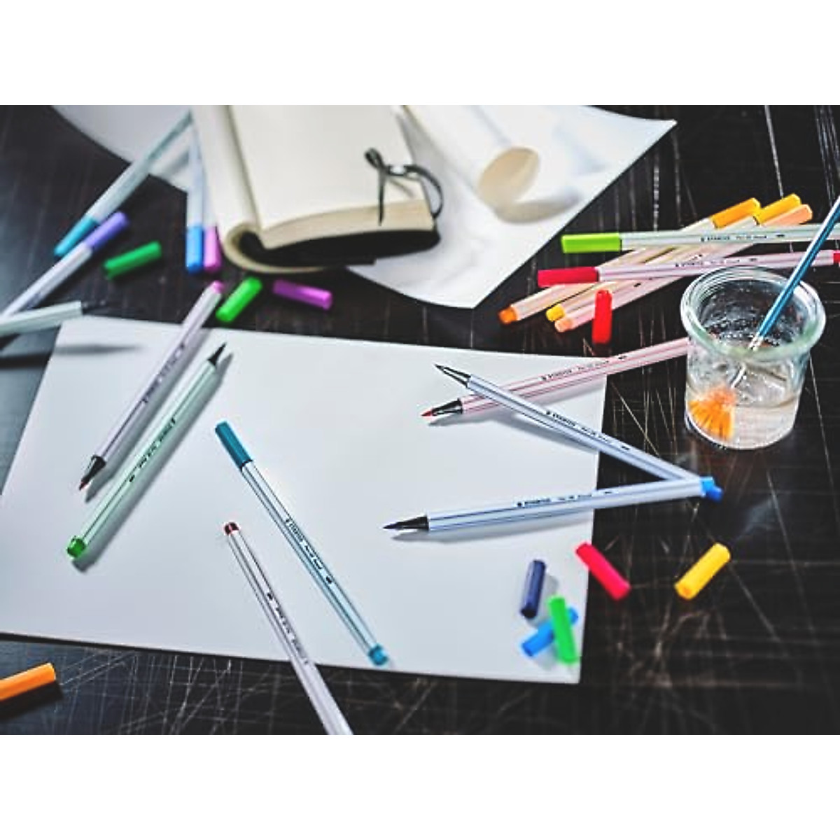 STABILO Premium Fiber-Tip Pen with Brush Tip Pen 68 brush ARTY - Tin of 30 - Assorted Colors