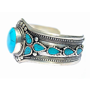 Multi-Stone Blue Stabilized-Turquoise Adjustable Cuff Bracelet | Unique Boho Jewelry for Men & Women