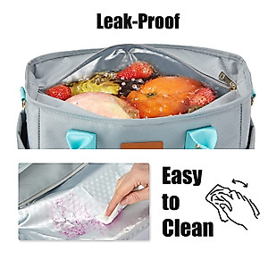 Yitote Cute Lunch Bag with Bottle Holder For Women Insulated with 4 Icepacks, ,Lunch Box with Adjustable Shoulder Strap For Work (Green Gray)