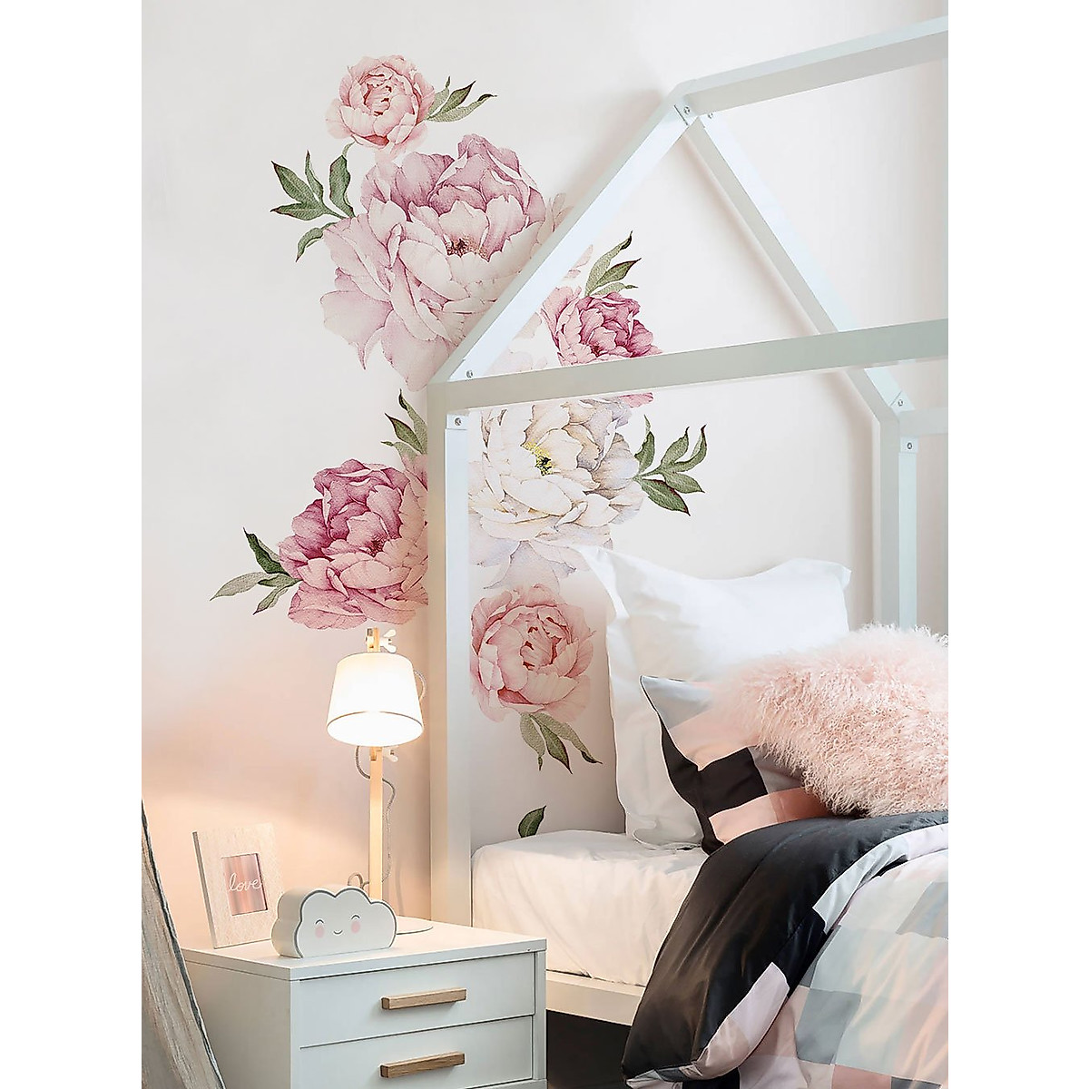 Simple Shapes Peony Flower Wall Sticker - Mixed Pink