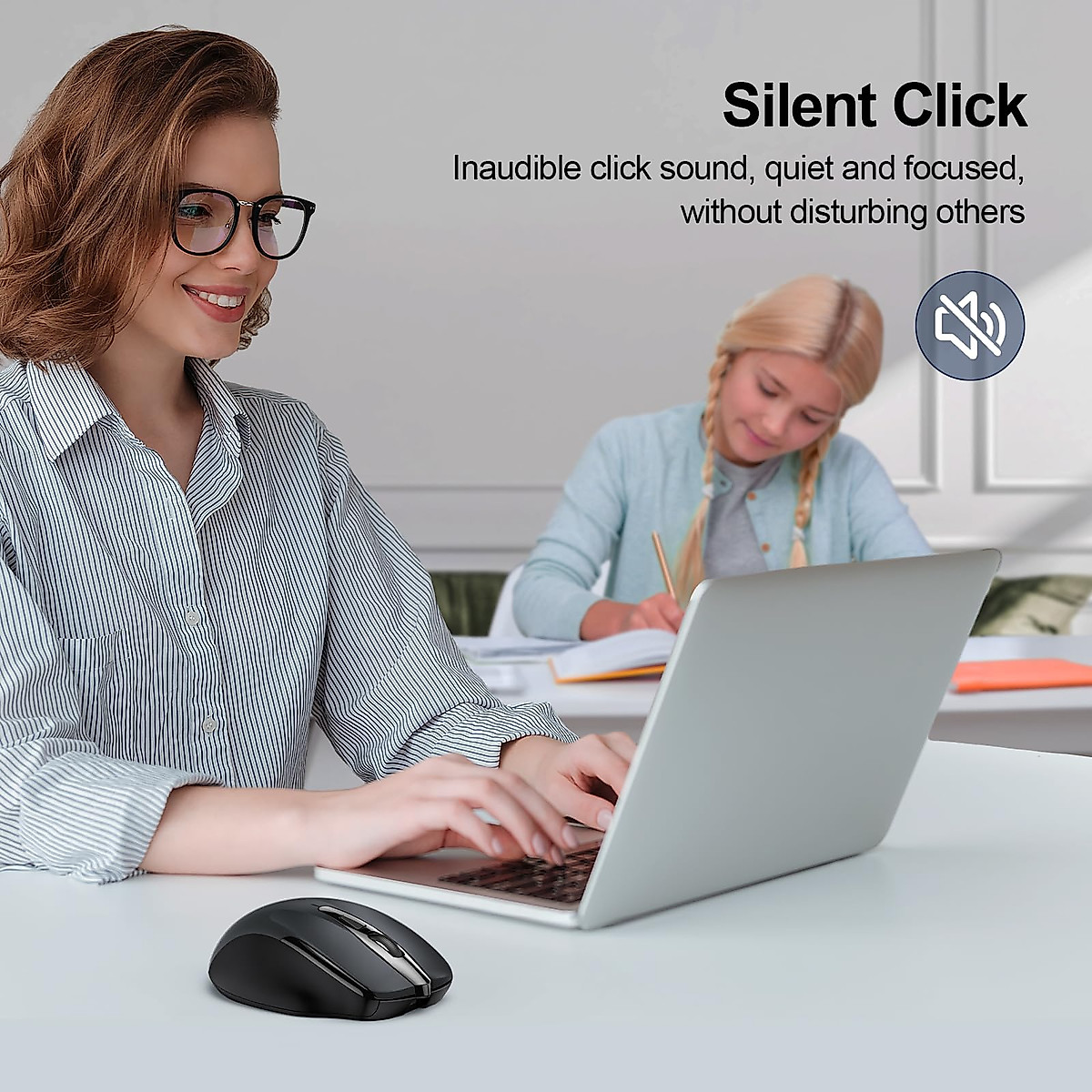 TECKNET Wireless Mouse Rechargeable, 2.4G Silent Mouse, Quiet Click, 6 Adjustable 4800 DPI, Cordless Computer Mouse, Ergonomic Mouse for Laptop, 6 Buttons USB Mouse for Chromebook, Ergo Grip - Black