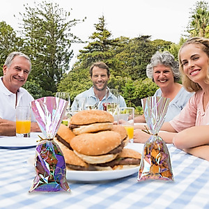 QTOP Cellophane Treat Bags,Iridescent Holographic Goodie Bags, Clear Cello Bags with Twist Ties for Birthday Party Favors, Valentines, Easter, Weddings