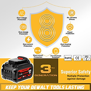 TenHutt 9.6Ah Replace Battery for Dewalt 60V Flexvolt Battery Max for 20V/60v Dewalt Cordless Power Tools DCB606 DCB612 DCB206 DCB204 Li-ion Battery High Capacity【3rd-Version】