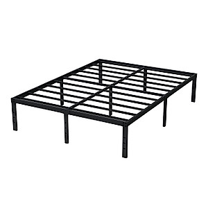 EMODA 16 Inch Bed Frame Queen Size Heavy Duty Metal Platform No Box Spring Needed with Steel Slat Support, Easy Assembly, Black
