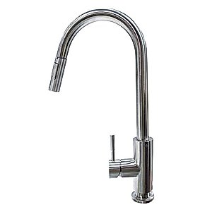 Lippert Components Flow Max Bullet Pull-Down Kitchen Faucet with Toggle Stream/Spray Options, 304-Grade Stainless Steel Construction for Residential Homes or RV Kitchens - 719333