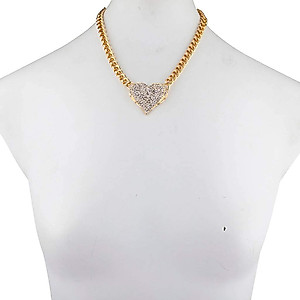 LUX ACCESSORIES Goldtone Bling Heart Chain Earring Bracelet Necklace Set (3PCS)