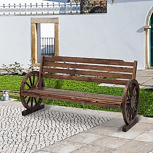 KINBOR BABY Outdoor Bench Wooden Garden Seat - 55” Patio Rustic 2-Person Wagon Wheel Furniture (Style 1)