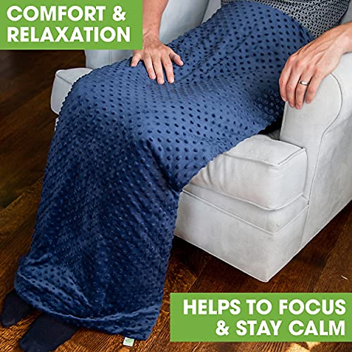 BARMY Weighted Lap Blanket (48x24 inches, 6 lbs) Cool Gray and Navy Blue Bundle, Weighted Lap Pad with Cotton Inner Blanket and Removable Cover for Adults and Kids, Weighted Throw Blanket