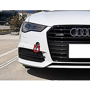 iJDMTOY Red Track Racing Style Tow Hook Ring Compatible with 2008-up Audi A4 A5 A6 A7 S4 S5 S6 S7, Made of Light Weight CNC Aluminum