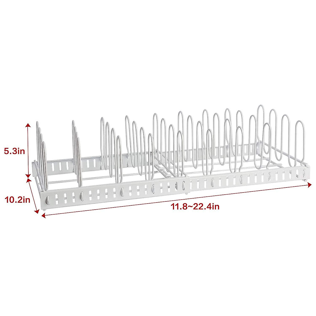 Expandable Food Container Lid Organizer,Large Capacity Adjustable 10 Dividers Detachable Lid Organizer Rack for Cabinets, Cupboards, Pantry Shelves, Drawers to Keep Kitchen Tidy,White(Patent Pending)