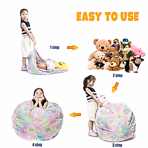 LOLOMLO Stuffed Animal Storage Bean Bag Chair Cover, Hold Kids Plush Toys Blankets Towels Beanbag (Cover Only), Canvas Floor Circle Stuff Sit Seat Sofa with YKK Zipper, Large 32", Pink Shell