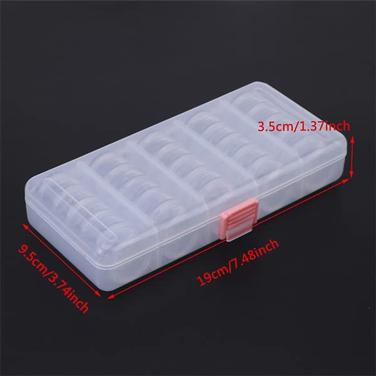 25 Pcs Small Round Container Jars,Pills Jewelry Bead Storage with Rectangle Box,Plastic Transparent Container Jar,for Earrings Rings Beads Nail Art Glitter Powder(7.48×3.74×1.37in)