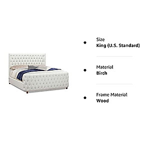 Jennifer Taylor Home Brooklyn King Tufted Panel Bed Headboard and Footboard Set, Antique White Polyester