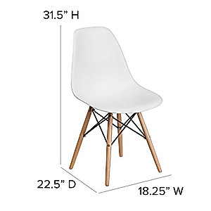 Flash Furniture Elon Series White Plastic Chair with Wooden Legs