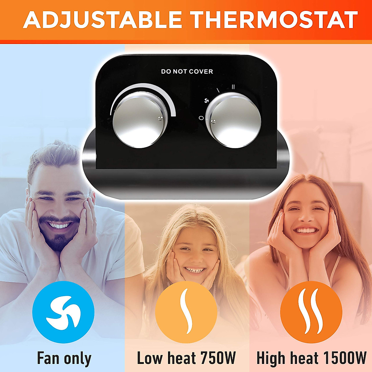 Mueller Portable Space Ceramic Heater 750W/1500W, High Output Fan, Adjustable Thermostat, with overheat/tip over protection for Home Bedroom or Office, ETL Certified