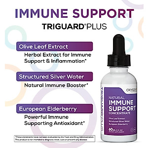 Triguard Plus Concentrate | Colloidal Silver Liquid, Sambucus Elderberry Extract & Olive Leaf Extract, 3-in-1 Liquid Immune Support | Powerful Immune System Booster | Great Taste - 2oz / 60ml