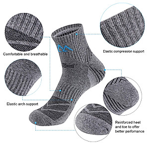 innotree 5 Pack Men's Cushioned Hiking Walking Running Socks,Moisture Wicking Multi Performance Quarter Crew Athletic Cotton Socks