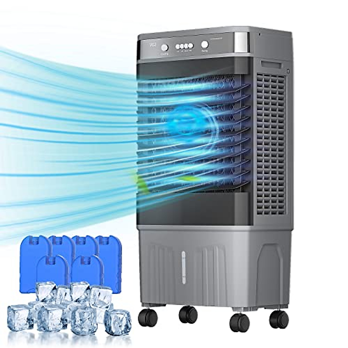 VCJ Evaporative Cooler for room, 120°Oscillation Swamp Cooler with 6 Ice packs,3-Mode 3-Speed Air Conditioner for Outdoor Indoor Use Home Office