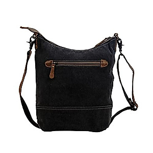 Myra Bag Unconventionally Etched Shoulder Bag Upcycled Cotton & Cowhide Leather S-2862