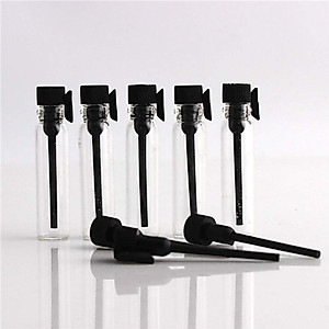 Teensery 100 Pcs Empty Perfume Sample Bottles Mini Glass Refillable Sample Vial Containers with Black Cap for Aromatherapy, Essential Oil, Fragrance and Liquid (1ml)