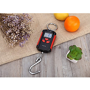 Klau Portable Mini Crane Scale 200 kg / 400 lb Heavy Duty Digital Scales LCD Display with Backlight for Home Farm Market Fishing Hunting Black and Red