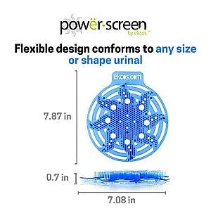 Ekcos Power Screen PWR-3B-10 Diversey 30 Day Premium Anti-Splash Urinal Screen and Deodorizer - Fits Most Top Urinal Brands, 8" x 7" Blue/Fresh (10 Pack)
