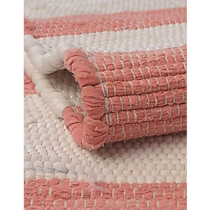 Unique Loom Chindi Rag Collection Area Rug - Striped (4' 1" x 6' 1" Rectangle, Coral and Ivory)