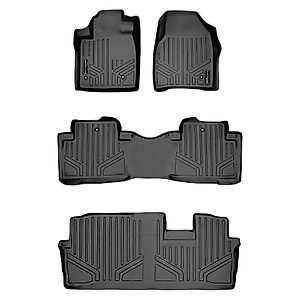 MAXLINER Floor Mats 3 Row Liner Set Black for 2009-2015 Honda Pilot