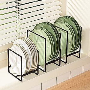 Hikinlichi 2 Large 1 Small Plate Holders Organizers Upright Cabinet Dish Drying Racks Metal Plate Dish Organizers Racks Stands for Countertop and Cupboard 7.87in. x 6.29in. x 4.52in. Black