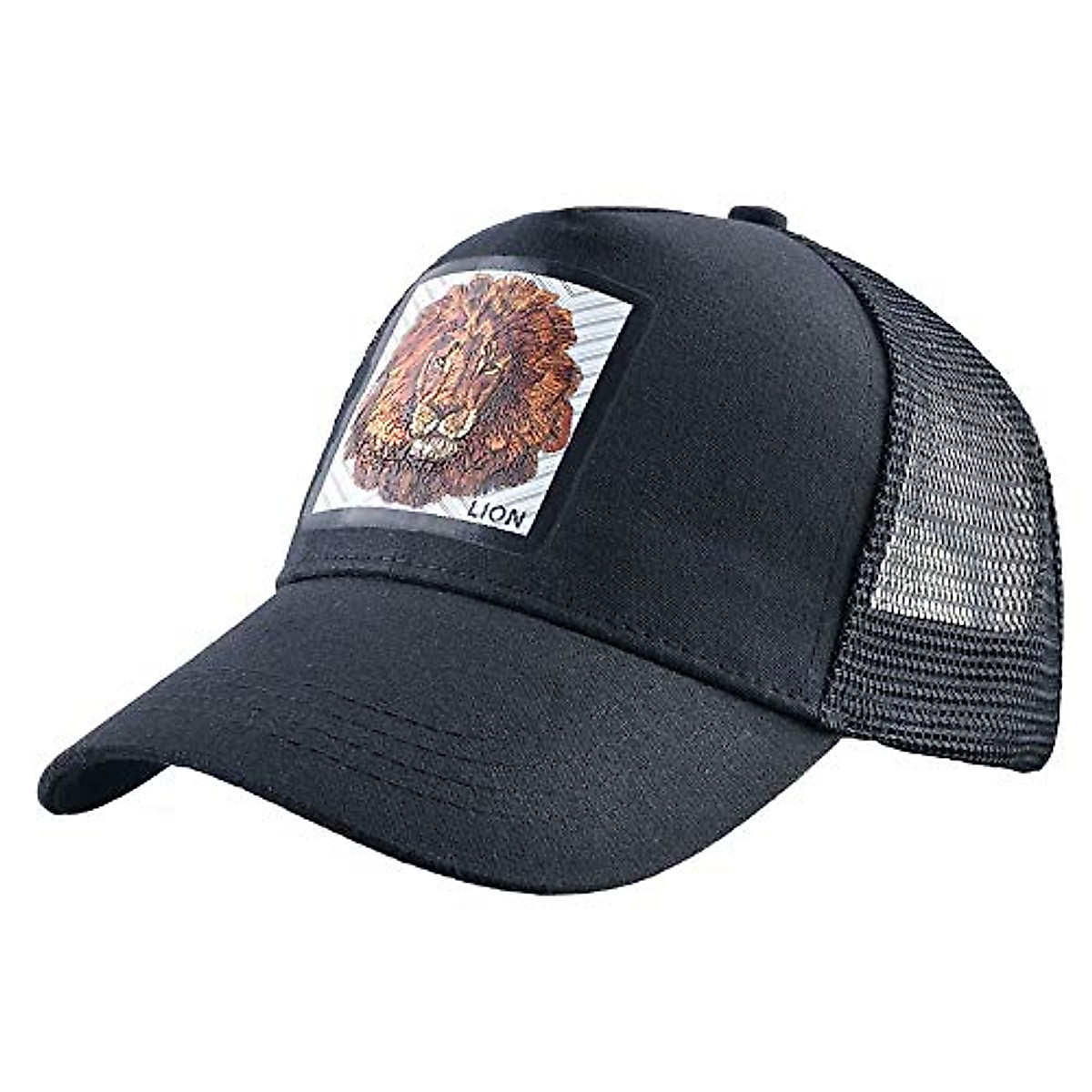 Unisex Animal Mesh Trucker Hat Lion Adjustable Snapback Baseball Caps (Black)