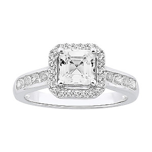 925 Sterling Silver Lab Square Emerald Cut Created White Sapphire Engagement Ring - Size 5