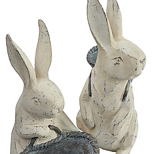 Creative Co-Op Decorative Bunnies with Baskets, Set of 2 Styles, Antique White and Grey Décor, Ivory