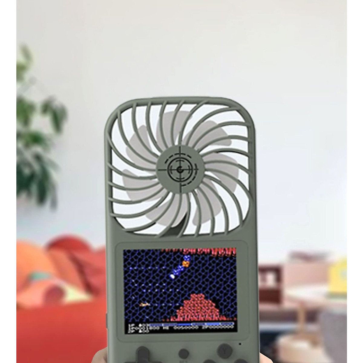 Handheld Game Console with Fan 500 Retro Nostalgic Game Mini Fan 2-in-1 2.8-inch Screen USB Mini Portable Handheld Fan Rechargeable Travel Office Home Fan, Suitable for Children/Adults (Dark Green)