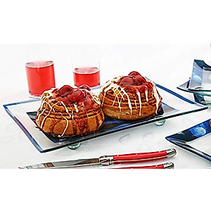 GAC Unique Landscape Design Rectangular Tempered Glass Serving Tray on Glass Ball Legs – 8x12 Inch – Break and Chip Resistant – Attractive Blue Colored Serving Platter