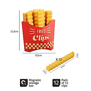 Magnetic Fries Chip Clips Set,12 Pack Durable Plastic Food Clip & Cute Refrigerator Magnets Curved Sealing Design French Fries Bag Clips for Food Fresh Storage, Kitchen Accessories & Home Decor