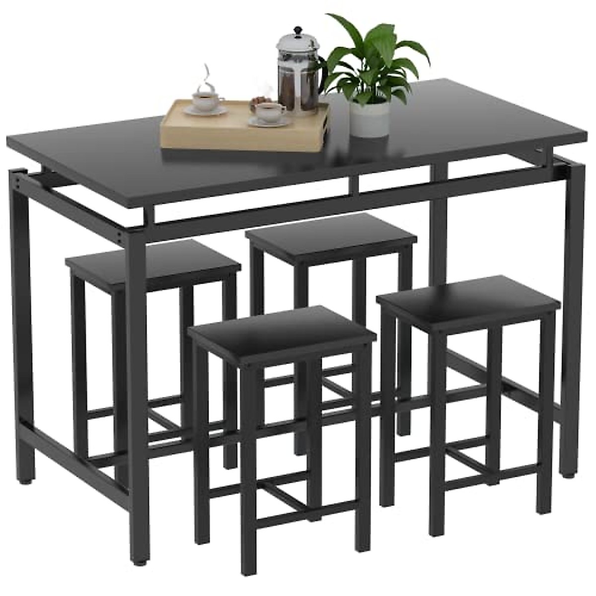 AWQM 5 Pieces Dining Table Set for 4,Black Bar Table Set with 4 Bar Stools Counter Height Bar Table and Chairs Set Wood Pub Table Set Breakfast Table for Kitchen,Small Spcace