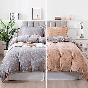 FADFAY Muslin Duvet Cover King Size, Dirty Blue Orange 100% Washed Cotton Double -Layer Tropical Bird Duvet Cover Set, Linen Like Gauze Comforter Cover Set with Zipper Closure & Corner Ties, 3Pcs