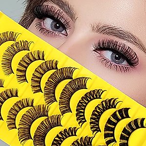 False Eyelashes Russian Strip Lashes Fluffy Curled Fake Cat Eye Lashes Natural Look Wispy Faux Eyelash Extension DD Curl Volume 10 Pairs 5 Styles Mixed