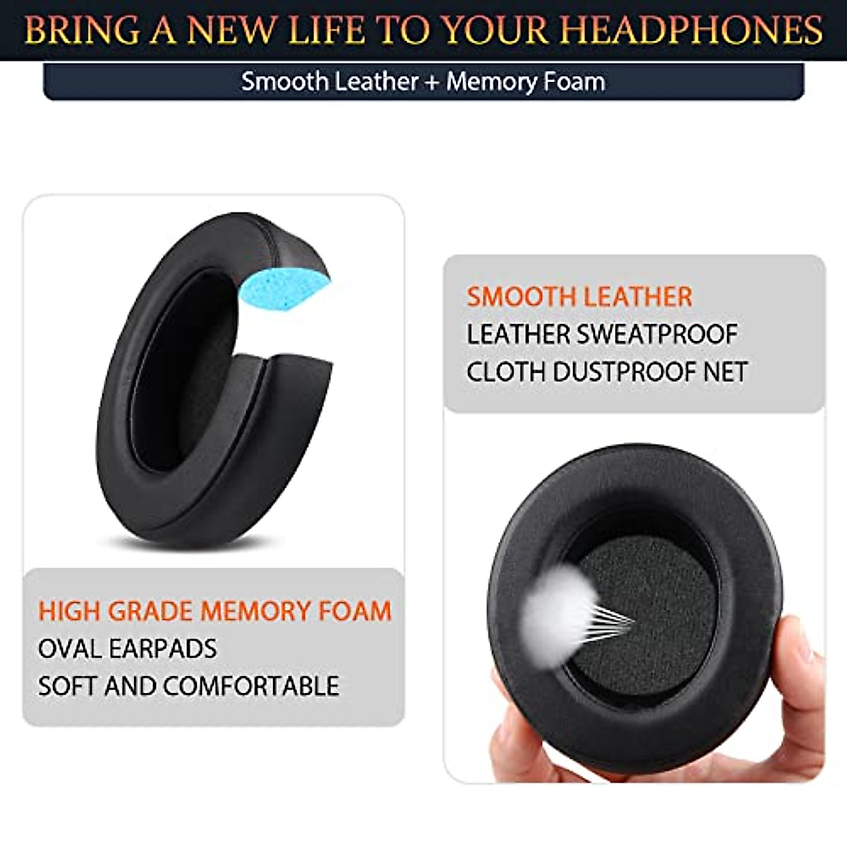 Kraken Pro V2 Replacement Ear Pads Cushions, Oval Earpads for Razer Kraken Pro V2 Razer Kraken 7.1 V2 Headphone Ear Cups Earmuffs Made of Premium Protein Leather & Memory Foam Easy Installation(Black)