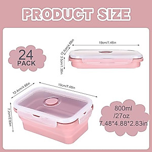 Hushee 24 Pack 27oz Silicone Food Storage Containers with Lids - Rectangle & Square Collapsible Bowls for Camping Kitchen - Microwave, Dishwasher & Freezer Safe (Pink)