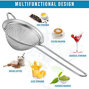 Epakh 9 Packs Stainless Steel Small Strainer, Steel Cone Shaped Cocktail Strainer for Juice, Tea Herbs, Coffee Drinks, Long Handle Coffee Food, 3.2 Inches Silver