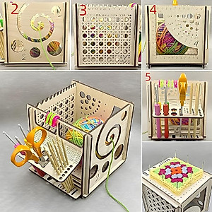 All in One Wooden Yarn Bowl-Wooden Yarn Bowl Knitting Bowl, Multifunctional Yarn Bowl Yarn Box Yarn Ball Holder, Yarn Storage Knitting Organizer Knitting Bowls for Yarn Gifts for Crocheter Lovers