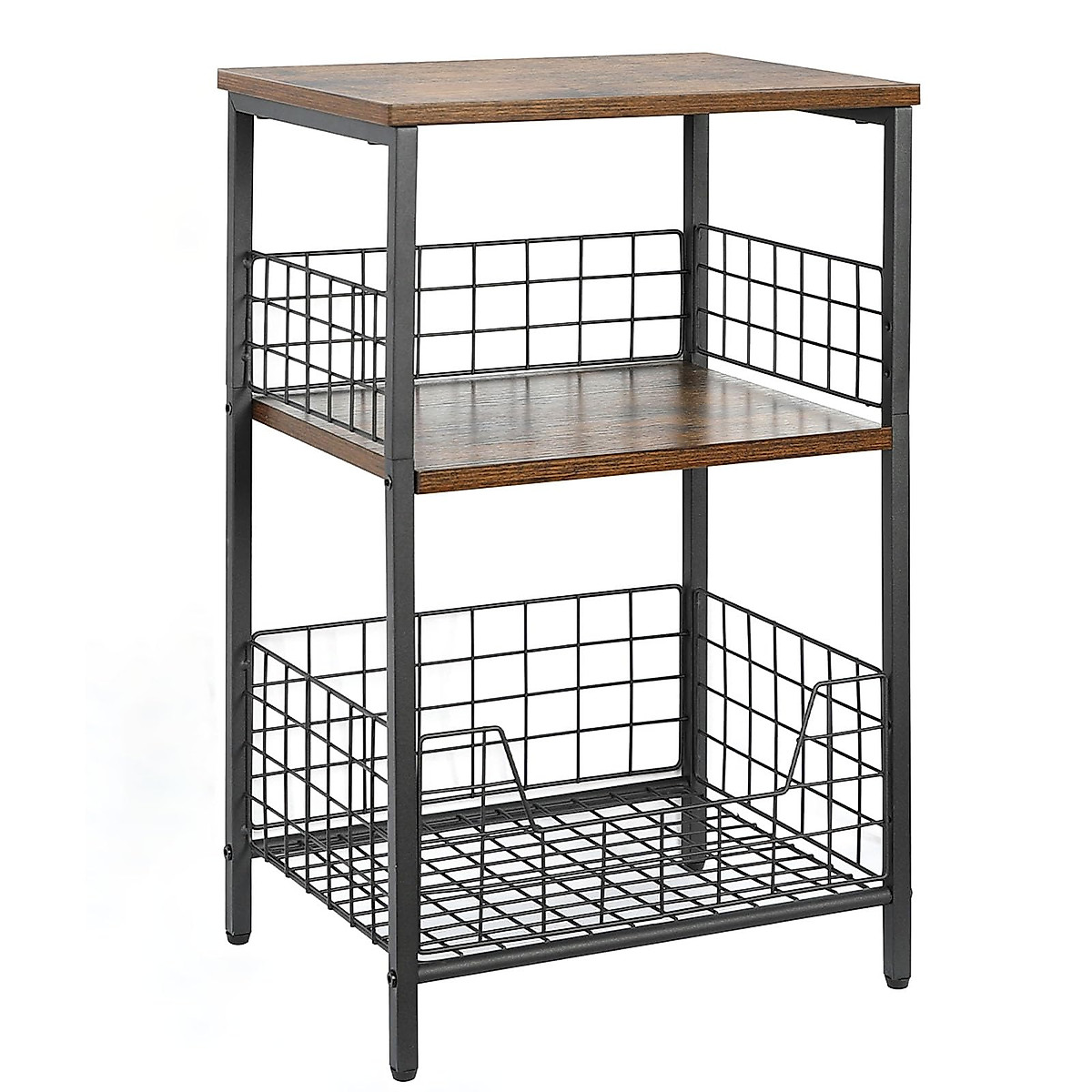 X-cosrack Side Table, Industrial Retro End Table Nightstand Storage Shelf for Living Room Bedroom Kitchen Family and Office,Small Table for Small Spaces(Rustic Brown & Black)