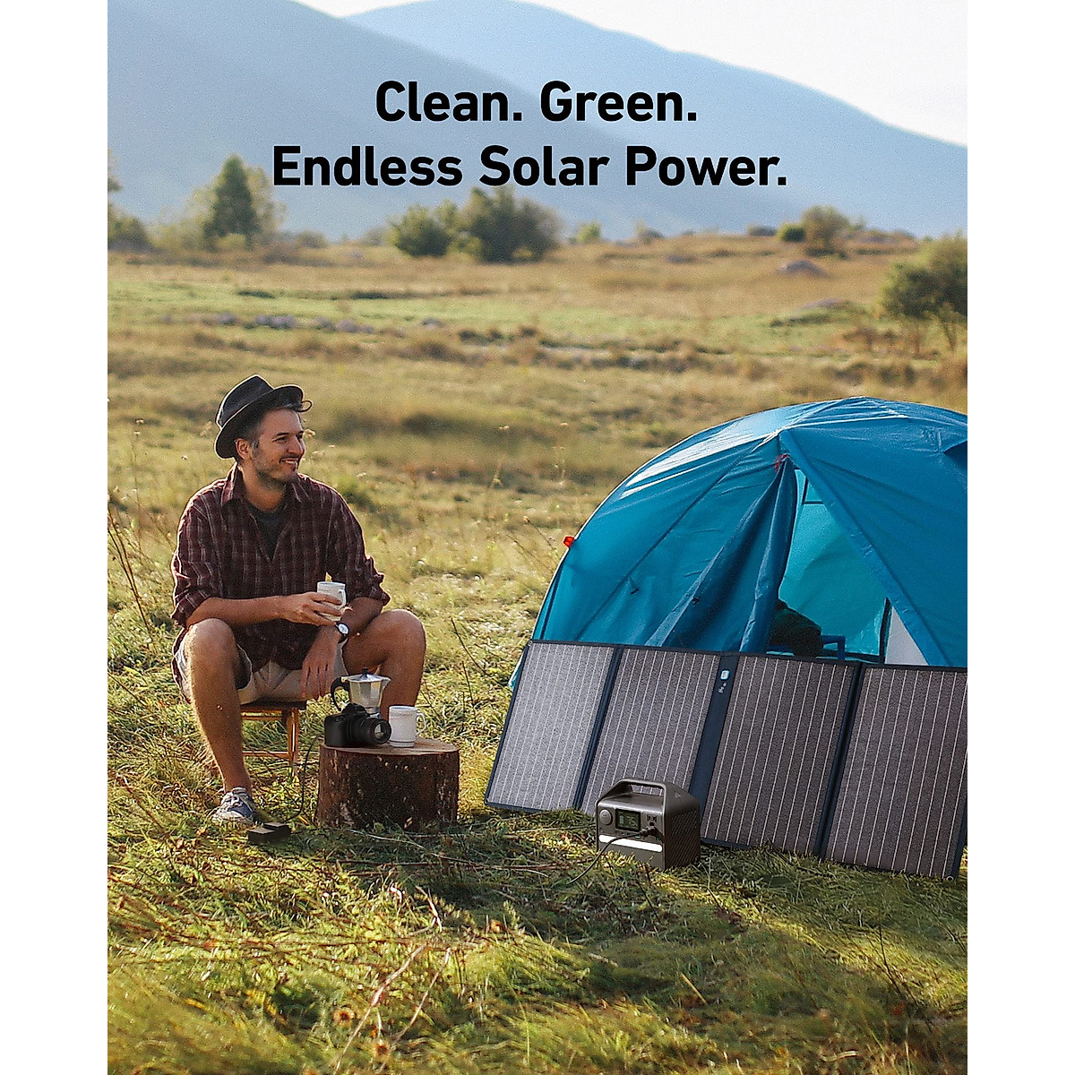 Anker 521 Portable Power Station, Solar Generator 256Wh with 100W Solar Panel, LiFePO4 Battery Pack, 200W 6-Port PowerHouse, 2 AC Outlets, 60W USB-C PD Output, for Outdoor Camping, RV(Anker Solix)