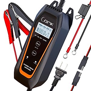 BMK Battery Charger 2/4A Smart Portable Battery Maintainer with Detachable Alligator Rings Clips Fast Charging Trickle Charger for Boat Car Motorcycle Lawn Mower RV SUV